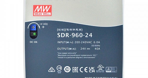 SDR-960-24 MEANWELL 960W 24VDC 40A 230VAC PFC Fonksiyonlu DIN Ray Güç ...